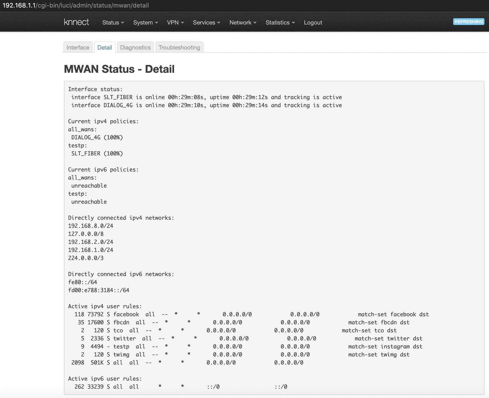 OpenWRT conditional hostname routing using MWAN3 and ipset