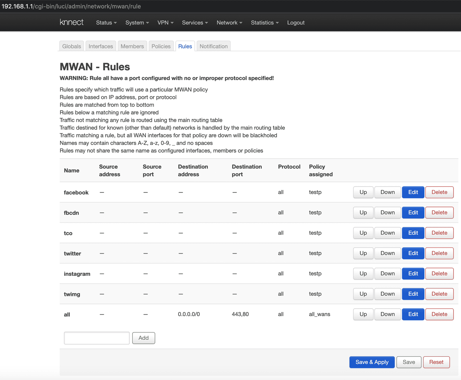 OpenWRT conditional hostname routing using MWAN3 and ipset